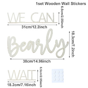 We Can Bearly Wait Sign for Teddy Bear Baby Shower Decoration Backdrop,Baby Boy Girl Gender Reveal Backdrop,Baby Announcements Photo Props(Wooden)