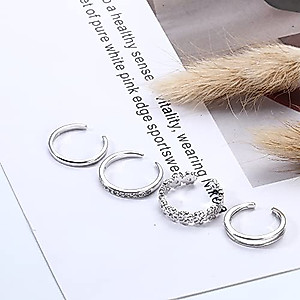 ADRAMATA 4 Pcs 925 Sterling Silver Toe Rings for Women Open Adjustable Band Rings Jewelry Set