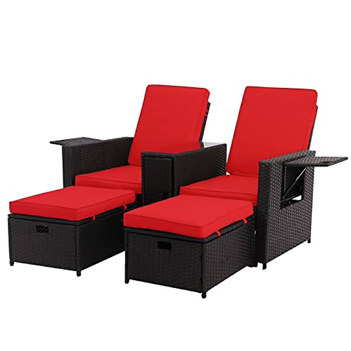 B BAIJIAWEI 5pcs Patio Wicker Loveseat - Outdoor Rattan Sofa Set with Cushion - Adjustable Lounge Chair with Ottoman Footrest, Wicker Furniture for Garden, Patio, Balcony, Beach, Coffee Bar, Deck