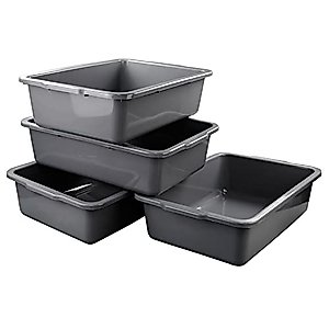 Obstnny 4-Pack 32 L Plastic Commercial Bus Tub, Large Utility Bus Boxes, Gray