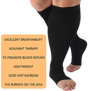 Plus Size Compression Socks Wide Calf Compression Socks for Women Men Medias de Compresion para Mujer Circulation Support 20-30 mmHg Knee High Medical Pro Toeless Open Toe Compression Socks Women Men