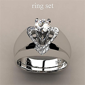 2-in-1 Simulated Diamond Ring for Women Zirconia Proposal Ring CZ Engagement Wedding Band (as Show, XXL)