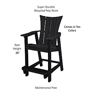 Phat Tommy Adirondack Double Set of 2 - Tall Bar Stool Chairs with Table - High Top, Counter Height Poly Furniture - Modern, Weather Resistant Balcony Chair for Pool, Patio, and Deck, Black