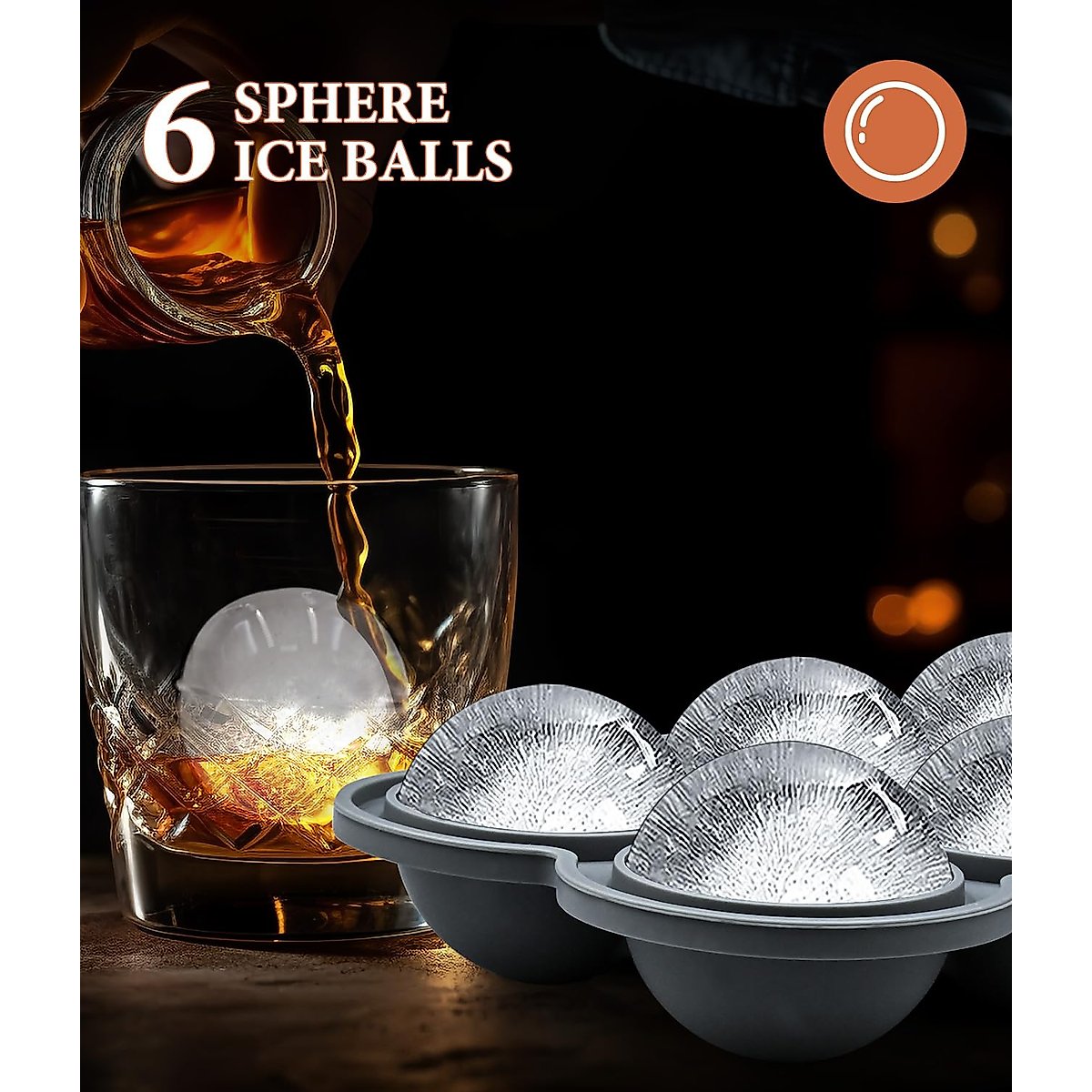 Silicone Large Ice Cube Molds (Set Of 3), 6 Ice Ball Maker Mold, 6 Square Ice Cube Mold，4 Diamond, Reusable Whiskey Ice Mold, Ice Molds for Cocktails, Bpa Free, Freezer Ice Cube Tray (Grey)