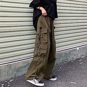 Women Joggers Goth Y2K Baggy Loose Pants Outdoor Cargo Pants Punk Streetwear (Army Green,L)