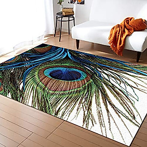 Area Rug for Bedroom Living Room- Elegant Peacock Feather Abstract 3D Painting Art Contemporary Floor Carpet Comfy Runner Rug Nursery Playmats Home Decor Mat, 4'x6'