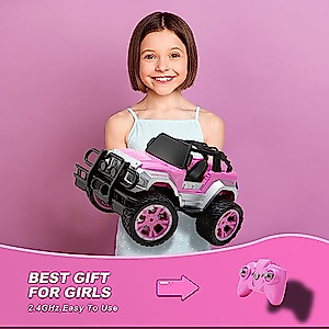 Carox Remote Control Car for Girls, 160 mins Pink RC Car with Doll and Sticker, 1:16 Scale RC Convertible Truck with Rechargeable Batteries, Birthday for Ages 4-12 Years Girls