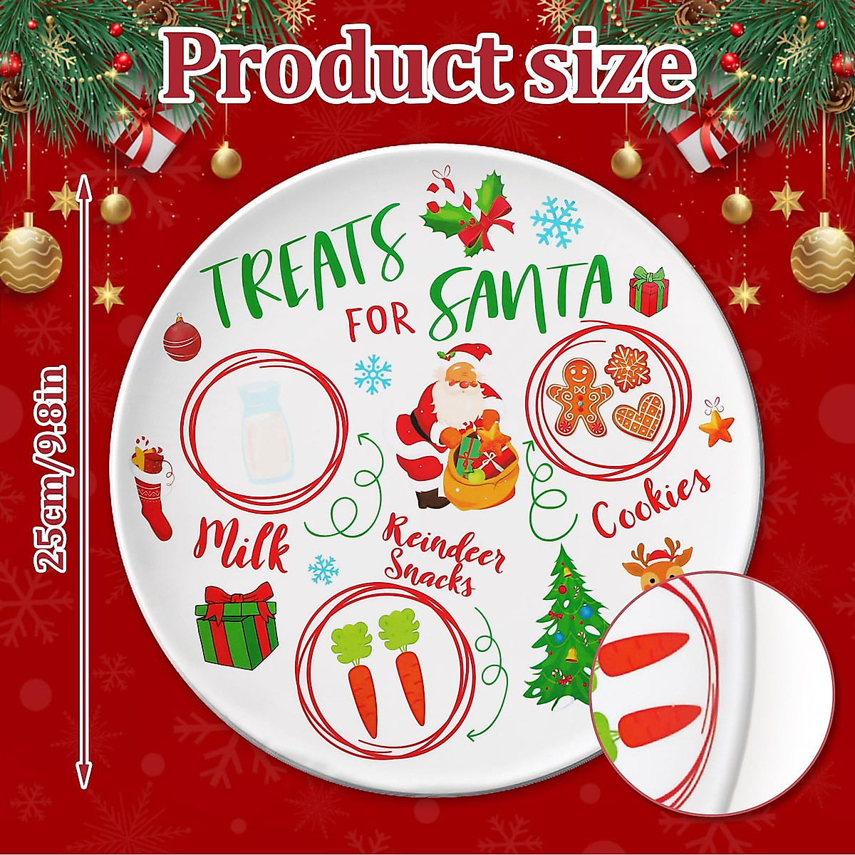 AnyDesign Dear Santa Cookie Plate Round Christmas Plastic Santa Treat Tray Decorative Xmas Eve Treat Serving Boards Cute Plate Platter Mat for Sharing Snack Cookie Milk, 10 Inch