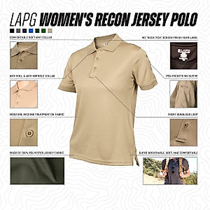 LAPG Women's Recon Jersey Short Sleeve Polo Shirt, Anti-Wrinkle Moisture Wicking Tactical Polo Shirt for Women - Heather Blue - Medium