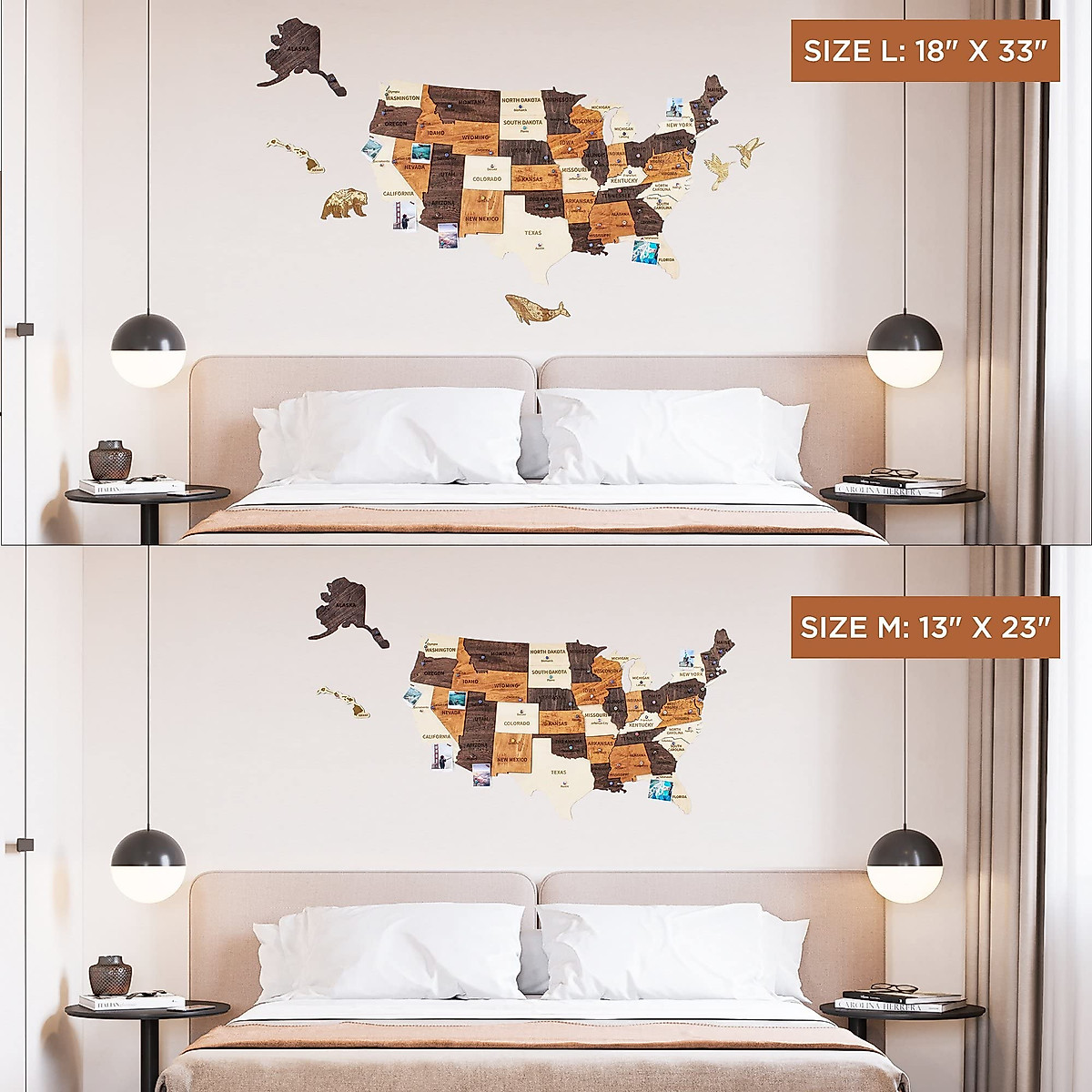 Jabihome 3D Wooden USA Map Wall Art, Wood United States Map with Push Pins, Gift for Him, Office Wall Decor, Gifts for Dad, Home Decor, US Travel Map with Pins, Patriotic Decor, Travel Gifts for Men (Size L: 60"L x 37.5"W)