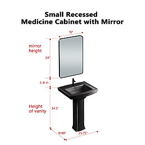LAMCHMOR Recessed Medicine Cabinet with Mirror, 16x24''Farmhouse Black Metal Framed Bathroom Medicine Cabinet Mirror, Single Door Storage Cabinet Vanity Mirrors(Without Back Door Storage Shelf)