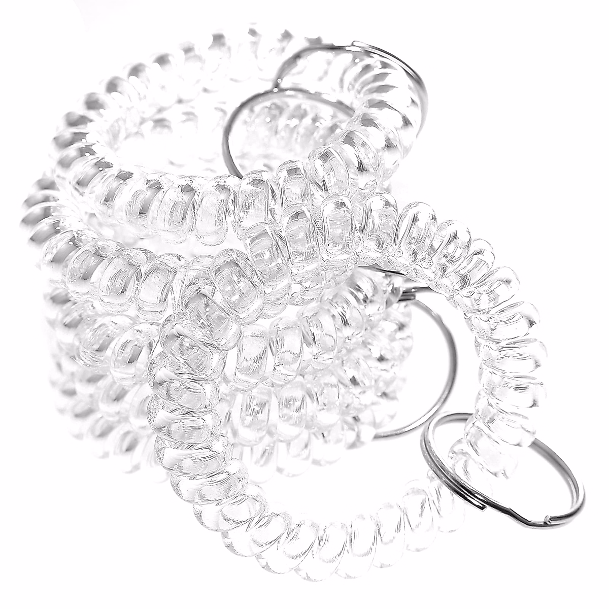 Lind Kitchen 6PCS Spring Spiral Wrist Coil Key Chain, Plastic Spring Hand Ring Key Ring (Flat Wire), Wristband Key Ring, White
