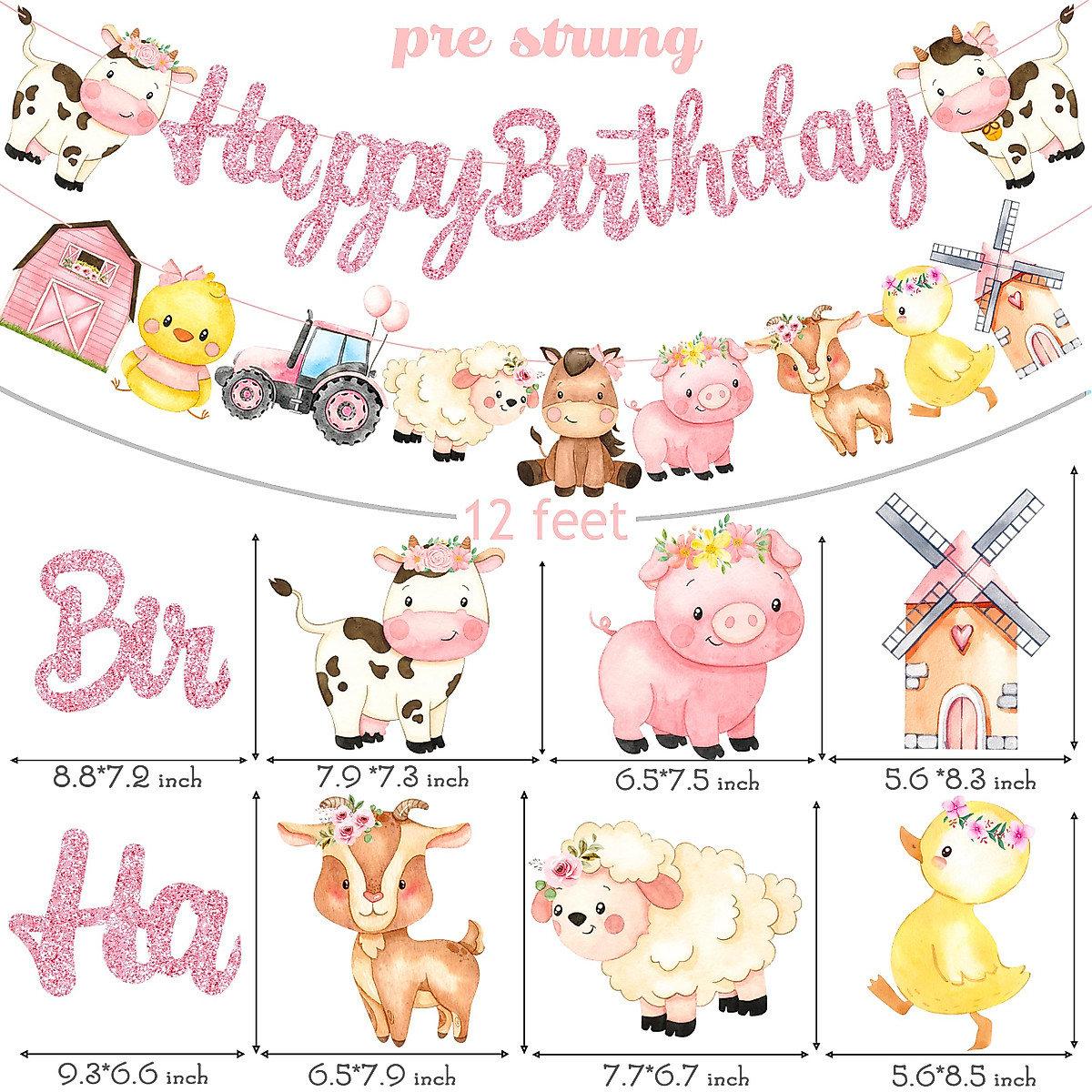 Farm Animal Happy Birthday Banner Farm Animals Birthday Party Decoration 2Pcs Barnyard Animals Banners Farm Themed Birthday Decorations for Animals Baby Shower Supplies
