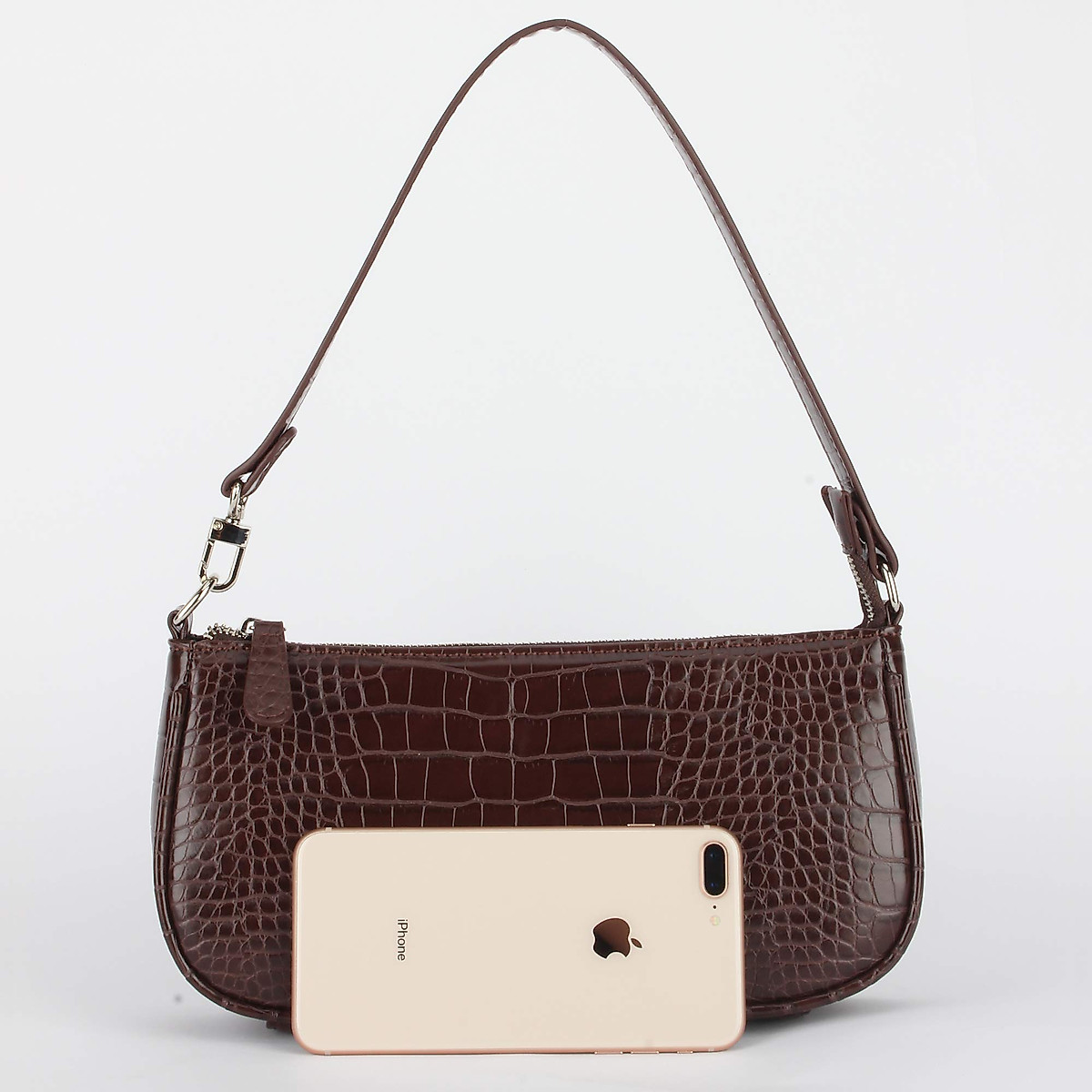 Small Handbag for Women Crocodile Effect Bag Retro Faux Leather Classic Clutch Shoulder Purse (Brown)
