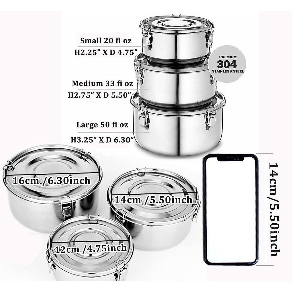 Allprettyall Premium Stainless Steel Food Storage Containers 304 Grade The Original Leak-Proof, Airtight, Smell-Proof - Perfect For Camping Trips, Lunches, Leftovers, Soups, Salads
