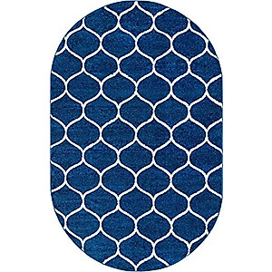 Unique Loom Trellis Frieze Collection Area Rug - Rounded (5' x 8' Oval, Navy Blue/ Ivory)