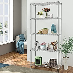 FDW 14" D×24" W×60" H Wire Shelving Unit Metal Commercial Shelf with 5 Tier Layer Rack Strong Steel for Restaurant Garage Pantry Kitchen Garage,Chrome