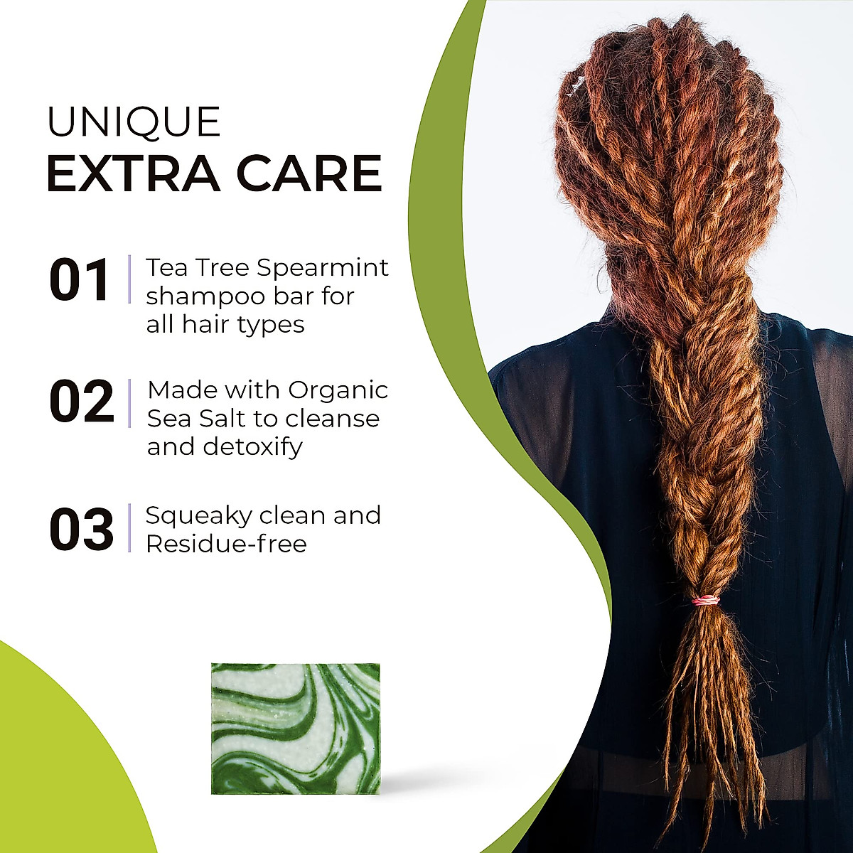 Dollylocks Organic Shampoo Bar for Dreadlocks, Vegan Shampoo with Coconut Oil, Essential Oils, Sea Salt, Plant-Based Shampoo Bars for Hair, Residue Free and Cruelty Free - (4.5oz) Tea Tree Spearmint