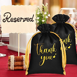 PerKoop 30 Pcs Thank You Bags Wedding Satin Gift Bags 5 x 7 Inches Drawstring Jewelry Pouches Small Candy Bags for Guest Wedding Birthday Baby Shower Business Party Favors Bags(Black)