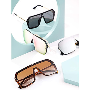 Weewooday 4 Pairs Siamese Sunglasses Mirror Flat Top Sunglasses Oversized Stylish Classic Rimless Sunglasses Eyewear for Women Men