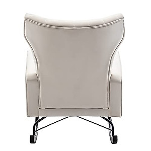 SZUBEE Modern Velvet Nursery, Accent Rocking Chair with with Solid Metal Legs, Upholstered Comfy Glider Rocker for Reading, Bedroom and Living Room,Beige