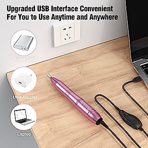 Portable Electric Nail Drill Machine, Professional 20000 RPM USB Manicure Pedicure Drills for Acrylic Nails Gel Polishing Shape Tools