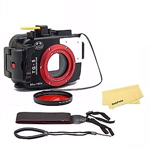 SeaFrogs Waterproof Housing Underwater Case for Olympus TG5 with 67mm Red Filter Combo, Applied to 60m/195ft