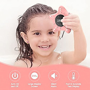 LEDFAAH Baby Bath Thermometer Safety, Auto On & Off Bathtub Thermometer Floating Toy, Digital Bathing Water Temperature Warning Thermometer, Pink Sea Star Shape
