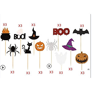 36 pcs Halloween Ghost Boo Glitter Cupcake Toppers Ghost Boo 36 Pack Cupcake Topper muffin for Halloween, Birthday, Decoration Party Supply