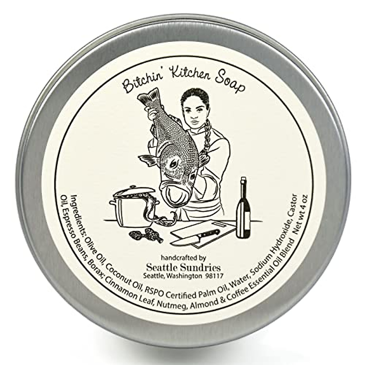 Seattle Sundries | Natural Dish Soap Bar - Kitchen Hand & Dish Bar Soap - 1 (4oz) Bar in a Low Waste Tin, Scented with Pure Essential Oils - Chef Gift for Cook