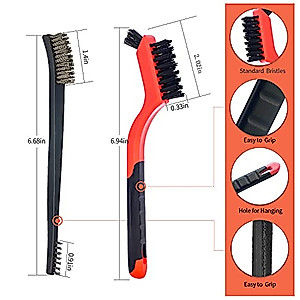 HUNTACE Small Wire Brush Set - Brass/ Stainless Steel/ Nylon Brushes for Cleaning Rust Removal, Dirt, Paint Scrubbing Wire Brush Set Double-Ended Cleaning Pick