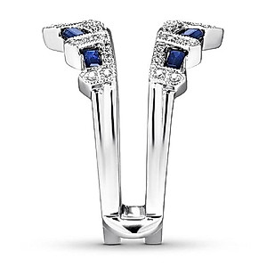 Emerald & Round Cut Created Blue Sapphire & Simulated Diamond Enhancer Wrap Wedding Band Ring For Women In 14k White Gold Plated 925 Sterling Silver (7.5)