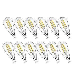 12-Pack Vintage 7W ST58 LED Edison Light Bulbs 60W Equivalent, 850Lumens, 3000K Soft Warm White, E26 Base LED Filament Bulbs, CRI90+, Antique Glass Style Great for Home, Bedroom, Office, Non-Dimmable