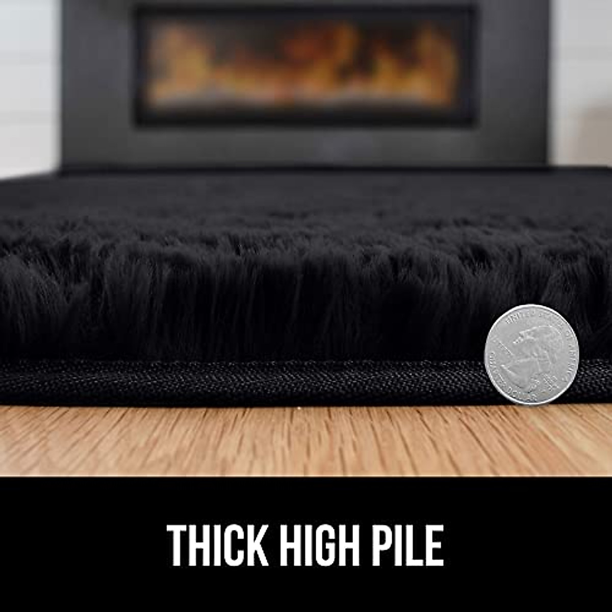 Gorilla Grip Soft Faux Fur Area Rug, Washable, Shed and Fade Resistant, Grip Dots Underside, Fluffy Shag Indoor Bedroom Rugs, Easy Clean, for Living Room Floor, Nursery Carpets, 6x9 FT, Jet Black
