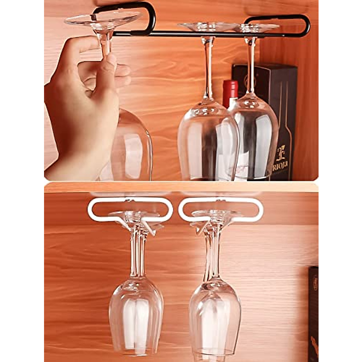 GeLive 10 Inch Under Cabinet Wine Glass Rack Stemware Holder Glass Storage Hanger Organizer for Kitchen and Bar Set of 2 (Black)