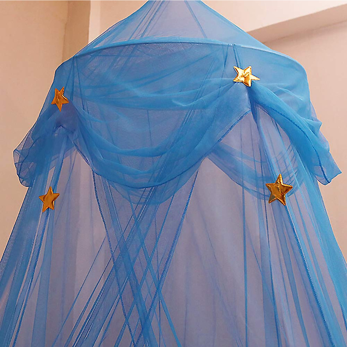 Glamorstar Bed Canopy for Girls Princess Mosquito Net Glow in The Dark Stars and Moon Crib Hanging Tent Bedroom Decor Gift for Kids Pink