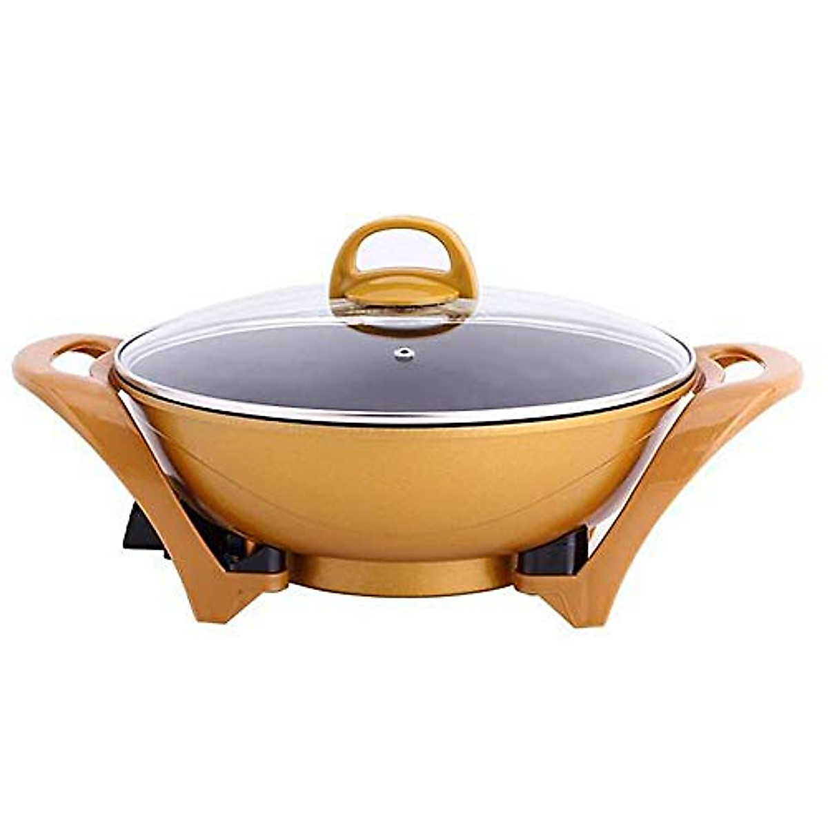 JTJxop Electric Skillet Pan with Lid, Professional Multi-Function Electric Cooker, Electric Hot Pot, with Non-Stick Coating and Heat-Resistant Handle, 1800W,Gold