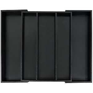 Utoplike Bamboo Drawer Organizer Kitchen Utensils, Adjustable Black Silverware Holder and Cutlery Tray Organiser, Expandable Drawer Divider for Flatware, Knives in Kitchen, Bedroom, Living Room