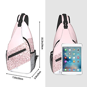 Hicyyu Rose Gold Glitter Outdoor Crossbody Shoulder Bag For Unisex Young Adult Hiking Sling Backpack