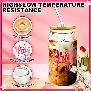 12 Sets Bride Bridesmaid Wine Glasses Team Bride Can Shaped Glass Cups Bridesmaid Gifts for Wedding Day Durable Stemless Bridesmaid Tumblers for Bridal Shower Proposal Bachelorette Party (16 oz)