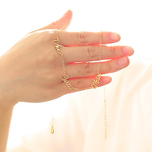 Personalized Name Necklace with Curb Chain, 18K Gold Plated Handmade Custom Family Choker Customized Child Nameplate Necklace Mother's Day Jewelry Gift for Mom, Wife (3 Names Necklace)