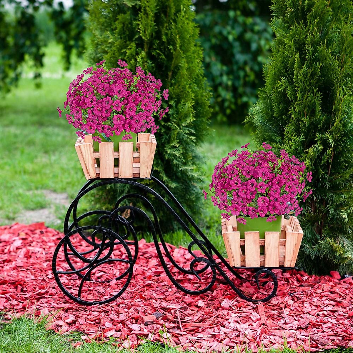 Gorgeoos 4 Bundles Artificial Flowers for Outdoors Fake Plants No Fade Faux Outside Greenery Boxwood Plastic Shrubs Silk Flowers for Home Garden Window Box Porch Patio Decoration (Fuchsia)