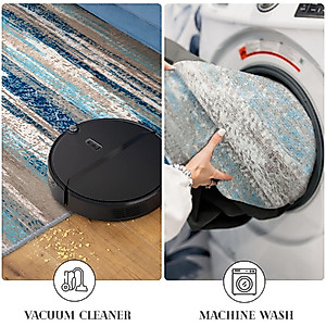 Lansny Modern Abstract Entryway Rug Indoor 2x3 Washable Rug Non-Slip Soft Small Area Rug Blue Kitchen Mats Thin Print Faux Wool Floor Carpet Throw Rugs for Entrance Bedroom Office Home Decor