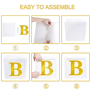 Baby Shower Boxes Party Decorations - 4pcs Stereoscopic White Baby Balloon Boxes with Gold Baby+A-Z Letters,Baby Party Boxes Baby Blocks for Teddy Bear Baby Shower,Boy Girl 1st Birthday Party Backdrop