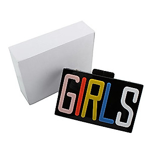 YYW Women's Rectangular Acrylic Lucite GIRLS Evening Bag Party Clutch Handbag, Black