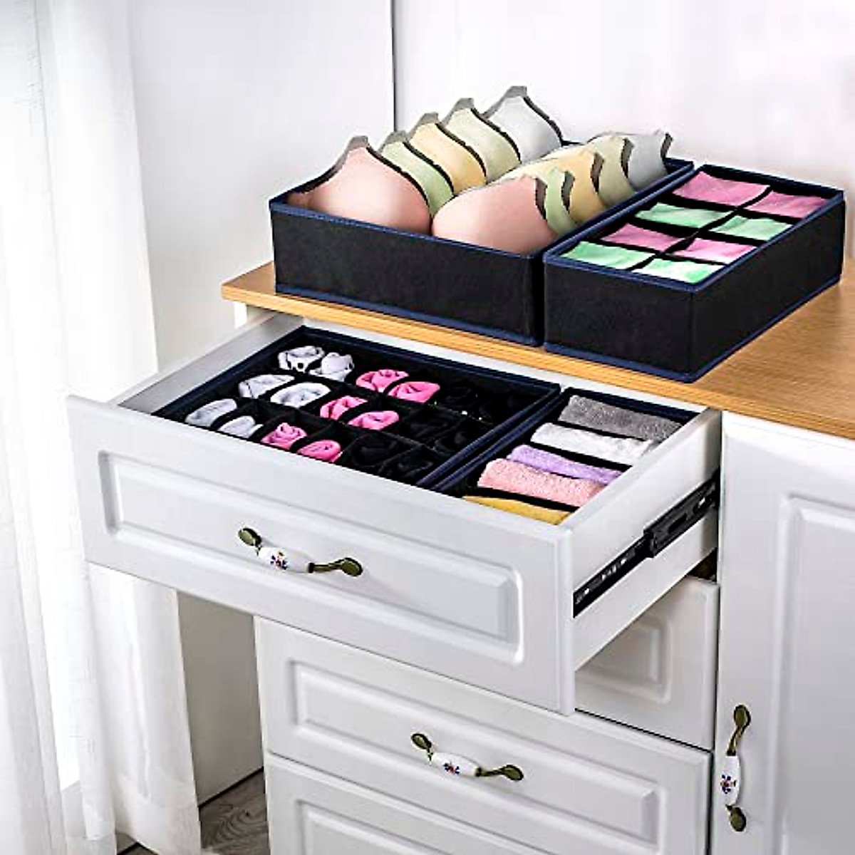 4-Pack Drawer Organizer Clothes - Neatly Store Socks, Belts, Bras & Underwear with Foldable Zip Lock Design & Non-Woven Fabric - Effortless Dresser Organizer