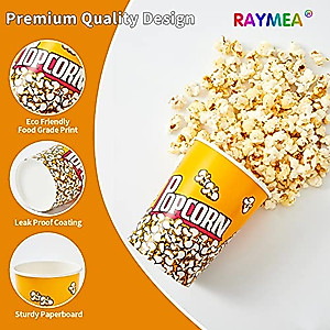 RAYMEA Popcorn Buckets Disposable 32oz Retro Style Paper Leak Proof Popcorn Containers Popcorn Bowls for Family Movie Night & Party - 10 Pac