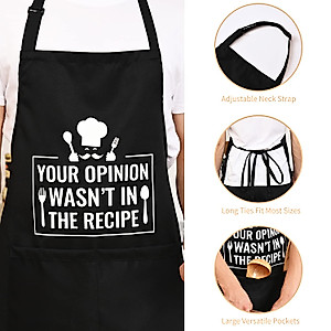 Funny Black Aprons for Men Women with 2 Pockets-Your Opinion Wasn’t in The Recipe, Adjustable Bib,Kitchen Cooking Grilling BBQ Apron,Birthday Gifts for Husband, Dad, Boyfriend, Son, Friends