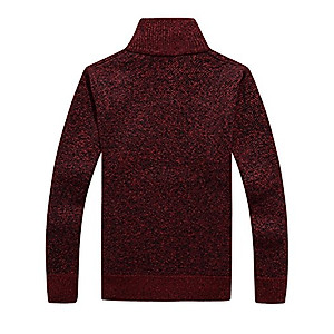 Yeokou Men's Slim Fit Zip Up Casual Knitted Cardigan Sweaters With Pockets (Large, Wine Red)