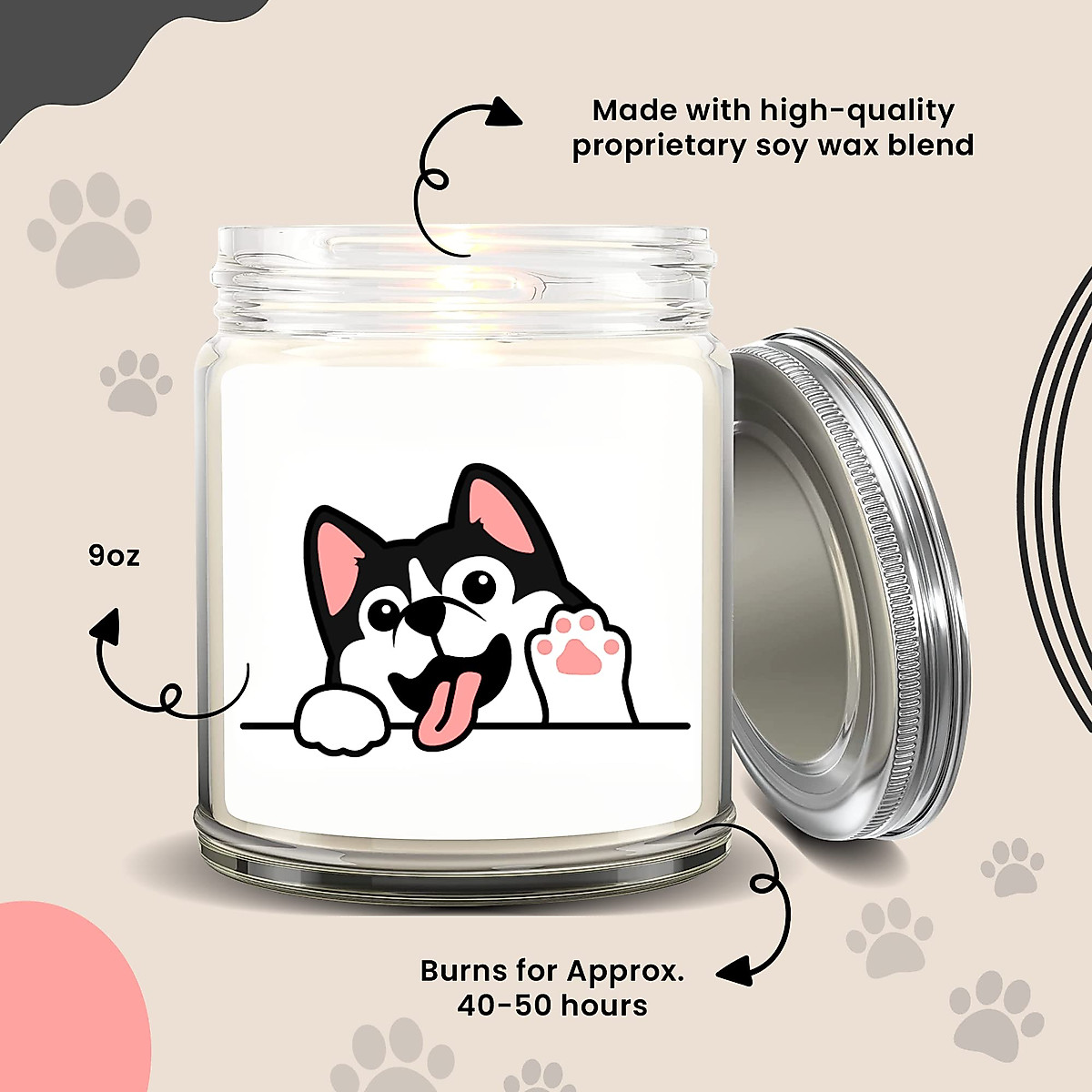 1OAK Lavender Scented Candles - Dog Mom Gifts for Women - Dog Candle - Candle Christmas Gift - Dog Owner Gifts - Dog Lover Gifts for Women - Dog Themed Gifts - Made in USA (Husky)